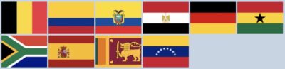 Country flag with a gold emblem and color on it.